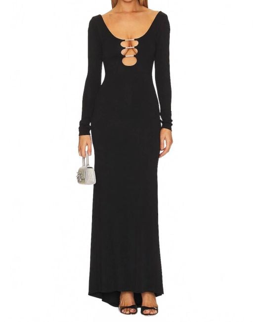 Alice + Olivia Kalena Plunge Crystal Jersey Cut Out Maxi Dress in Black | Lyst