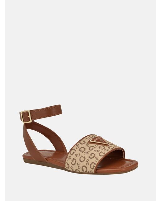 Guess Hazens Flat Sandal in Brown | Lyst