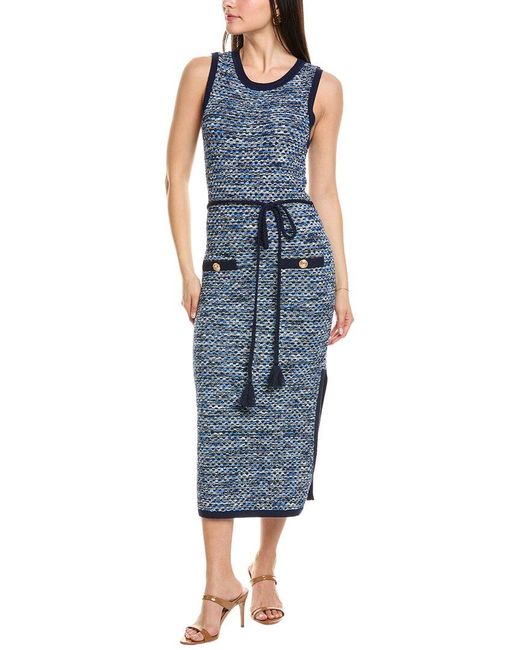 MILLY Kim Tweed Wool-Blend Maxi Dress in Blue | Lyst