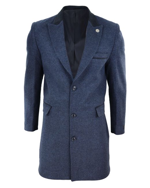 TruClothing 3/4 Long Overcoat Herringbone Tweed Peaky Blinders in Blue ...