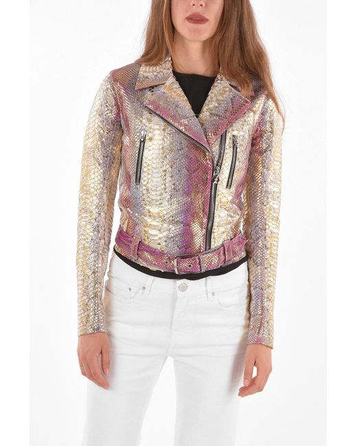 Philipp Plein Couture Python Leather Mood Biker Jacket in Red | Lyst