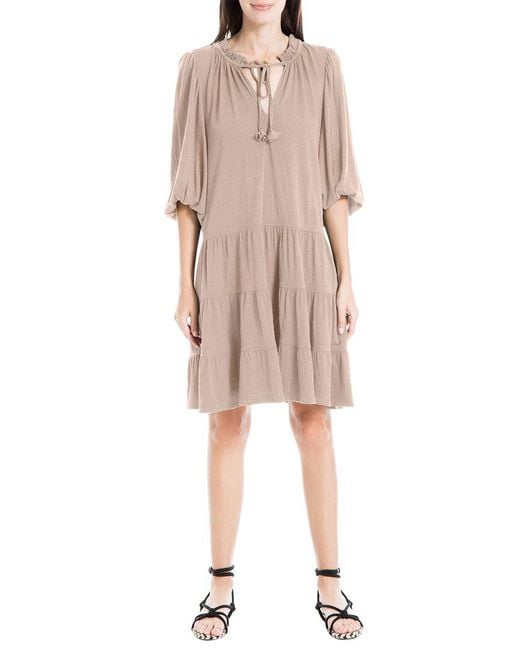 Max Studio Crinkle Jersey Dress in Natural | Lyst