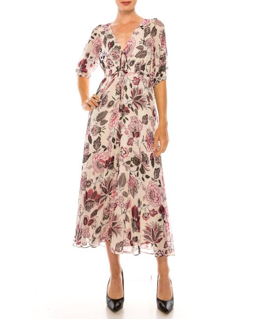 Maison Tara Paisley Print Puff Short Sleeve Maxi Dress in Pink | Lyst