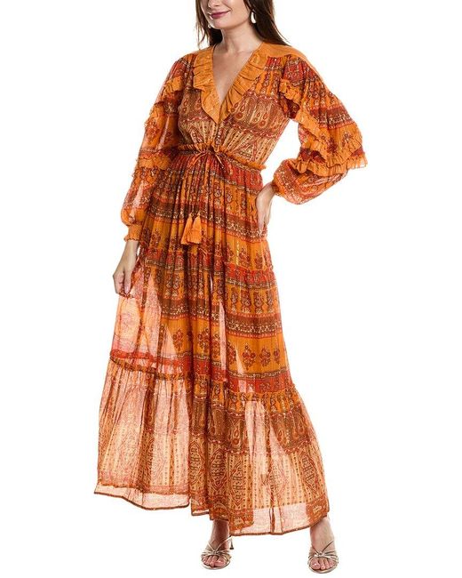 Miss June Tiered Maxi Dress in Orange | Lyst