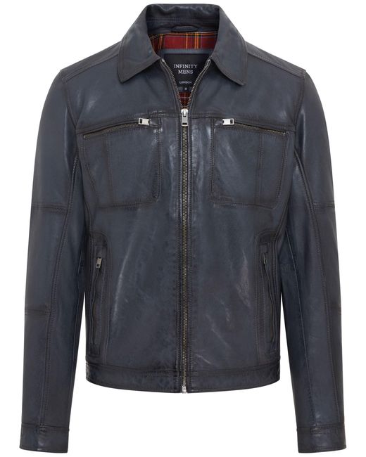 Infinity Leather Classic Leather Biker Jacket in Blue for Men | Lyst