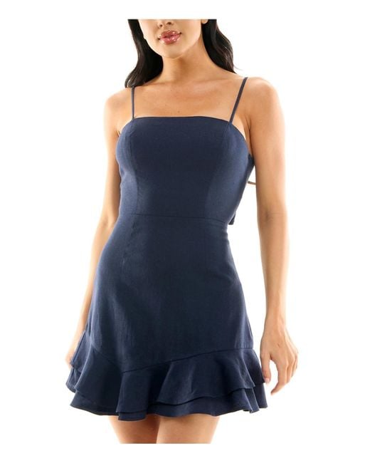 City Studios Juniors Open Back Linen Mini Dress in Blue | Lyst