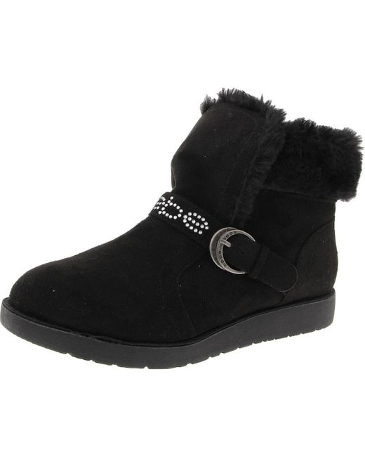 Bebe Leyna Embellished Faux Fur Shearling Boots in Black | Lyst