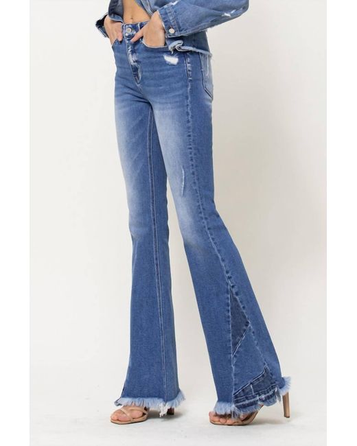 Flying Monkey High Rise Flare With Patchwork Panel Detail in Blue | Lyst