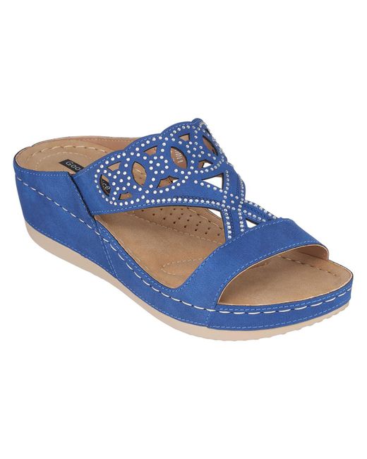 Good Choice Ganni Cut-Out Rhinestone Wedge Sandals in Blue | Lyst