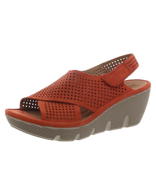 Clarks Clarene Award Nubuck Perforated Wedge Sandals in Black | Lyst