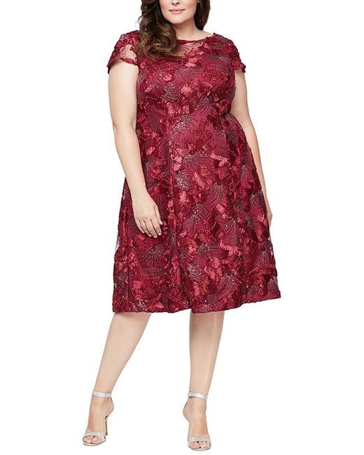 Alex Evenings Plus Sequined Lace Midi Dress in Red | Lyst