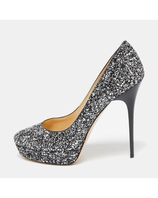 Jimmy Choo Glitter Cosmic Platform Pumps in Gray | Lyst