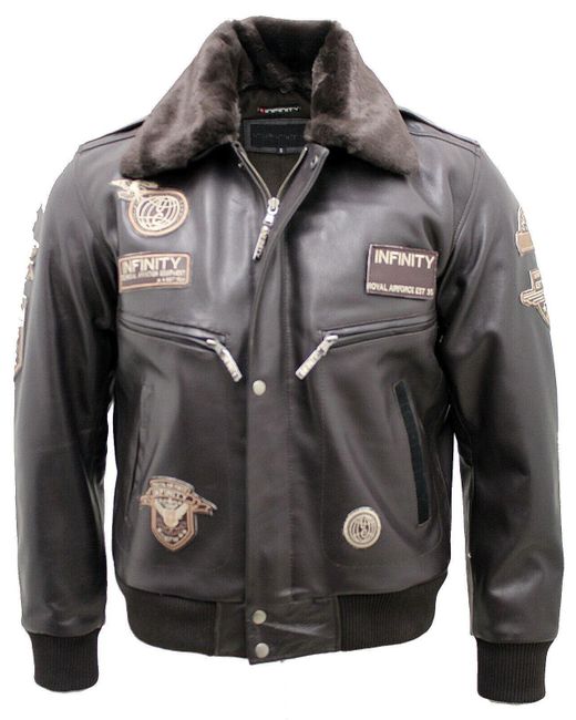 Infinity Leather Cow Hide Detachable Collar Leather Flight Bomber ...