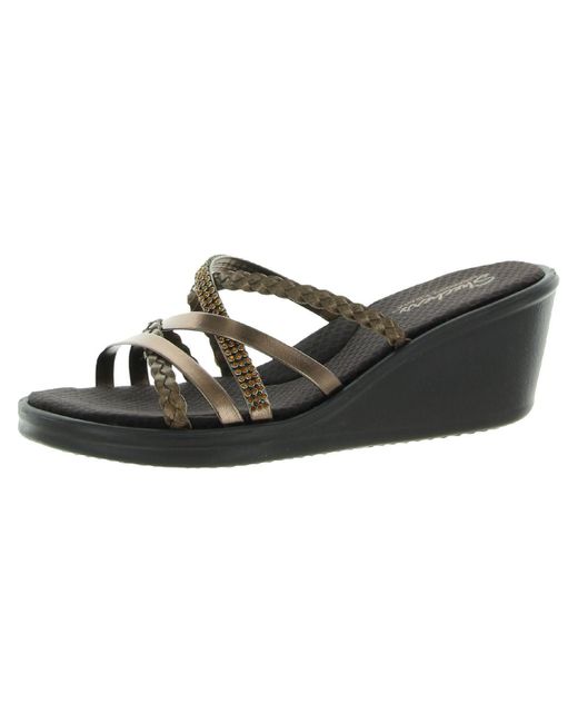 Skechers Rumblers-wild Child Strappy Slide Wedge Sandals in Black | Lyst