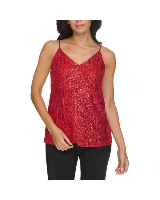 Calvin Klein Sequined Cami Shell in Red | Lyst