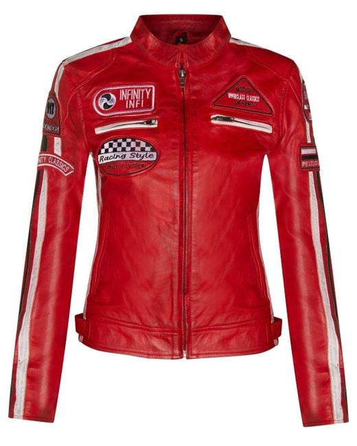 Infinity Leather Biker Racing Badges Leather Jacket-Eastleigh in Red | Lyst