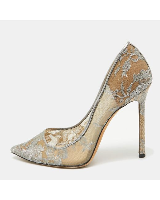 Jimmy Choo Metallic Lace Romy Pumps in Natural | Lyst