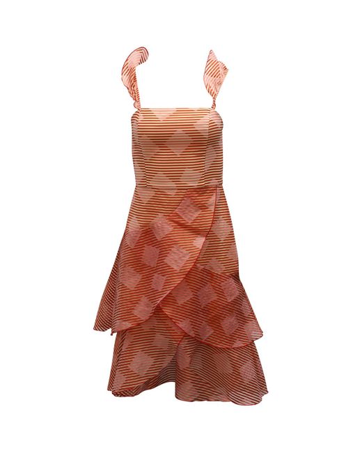 Alice + Olivia Asymmetric Silk Waterfall Ruffle Dress in Brown | Lyst