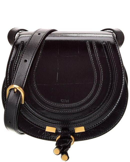 Chloé Marcie Small Embossed Leather Saddle Bag in Black | Lyst