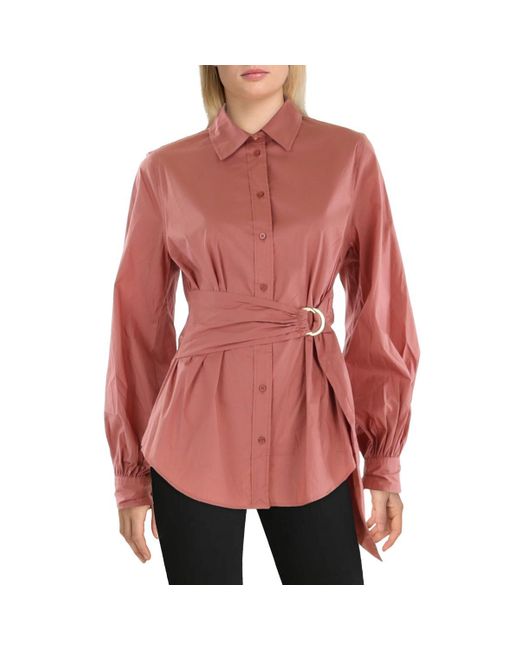 Ralph Lauren Poplin Belted Button-Down Top in Red | Lyst