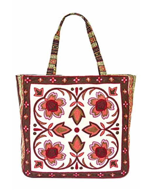 CAP ZONE Tapestry Woven Canvas Tote Bag in Red | Lyst