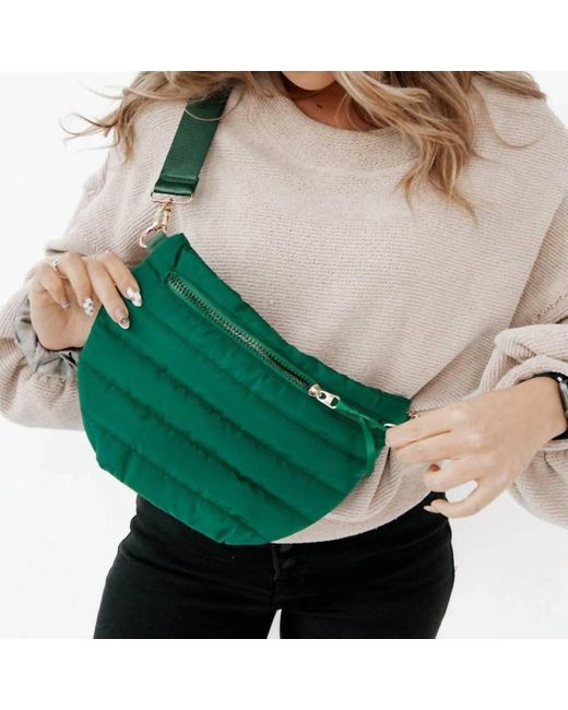 Pretty Simple Quilted Puffer Sling Belt Crossbody Bag in Green | Lyst