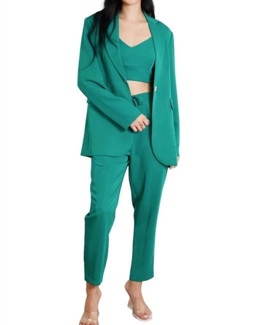 Geegee 3-Piece Bra, Blazer And Pant Set in Green | Lyst