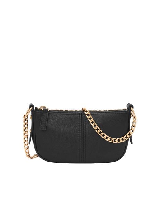 Fossil Jolie Leather Mini Baguette Crossbody in Black | Lyst