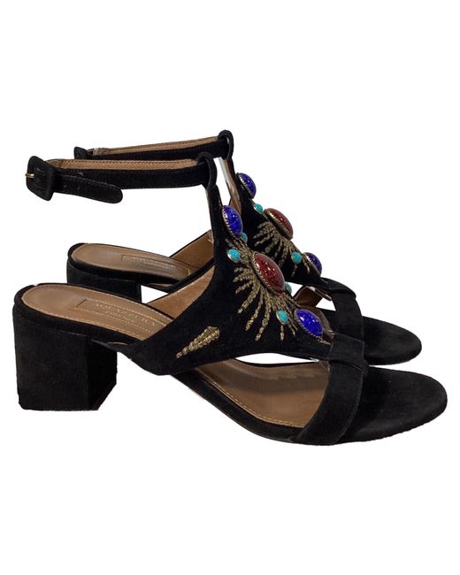 Aquazzura Desert Sun Embellished Sandal Heels in Black | Lyst