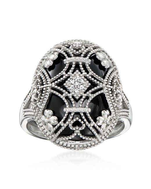 Ross-Simons Onyx Overlay Ring With Diamonds in Black | Lyst