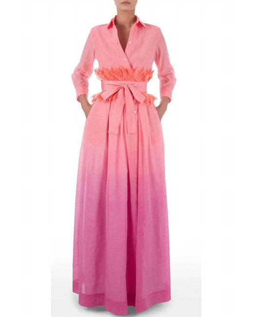 Sara Roka Edna Dress With Feather Belt in Pink | Lyst
