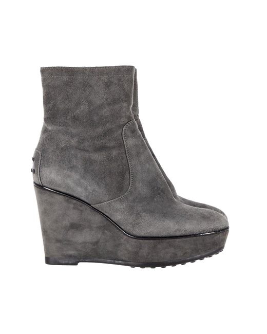Tod's Wedge Ankle Boots in Gray | Lyst