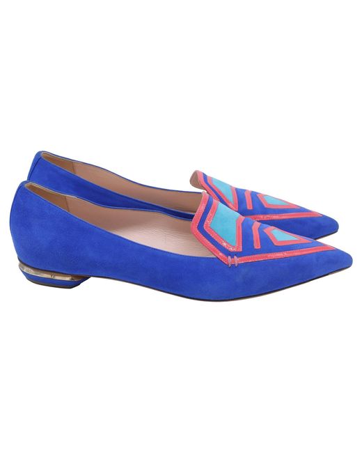Nicholas Kirkwood Leia Patent Leather-Trimmed Point-Toe Flats in Blue ...