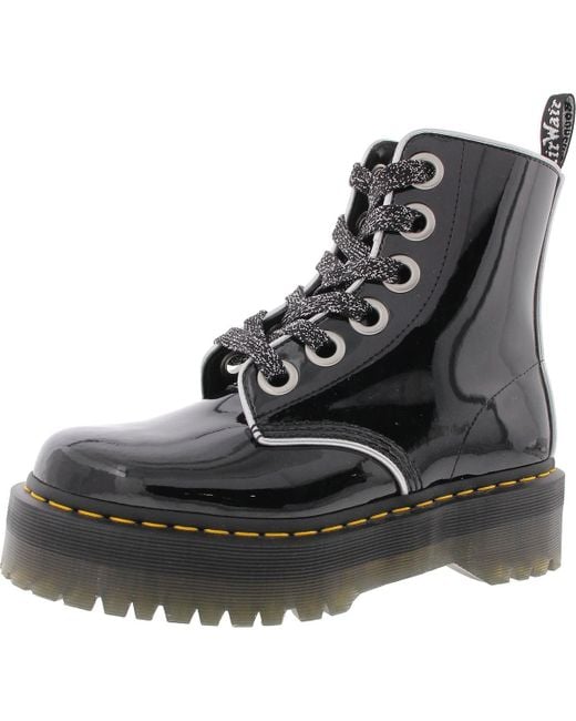 Dr. Martens Molly Lugged Sole Patent Leather Combat & Lace-Up Boots in ...