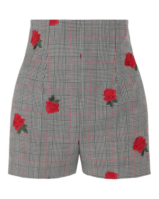 Versace Rose-Embroidered Check-Print Shorts in Gray | Lyst