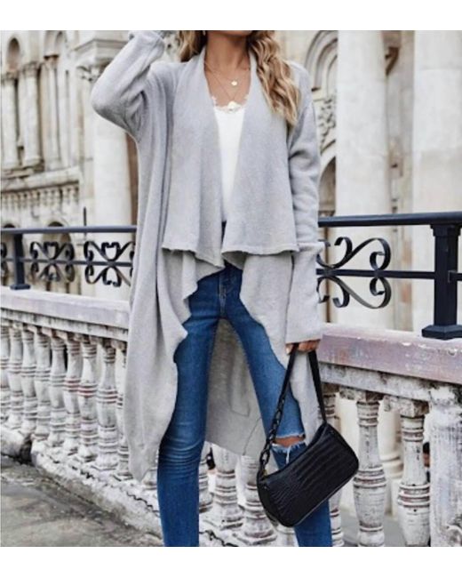 Miss Sparkling Gracie Oversized Long Cardi in Gray | Lyst