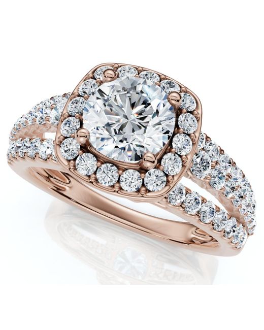 Pompeii3 F/Vs 1.50Ct Row Diamond Cushion Halo Engagement Ring 14K Lab Grown in Metallic | Lyst