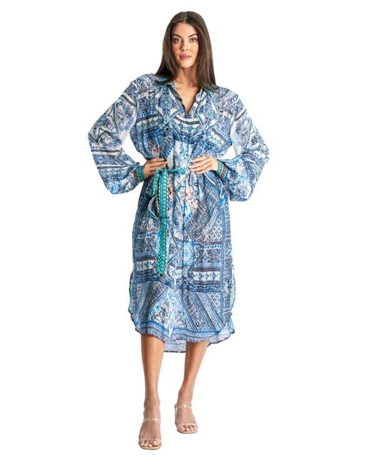 La Moda Clothing Flora Paradise Relaxed Overshirt in Blue | Lyst