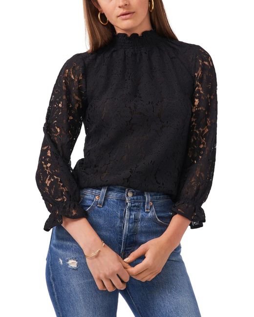 1 State Lace Smocked Blouse In Blue Lyst