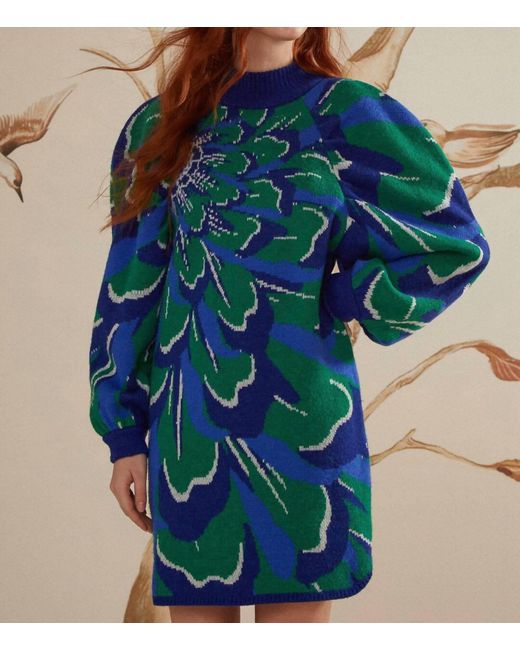 FARM Rio Flower Knit Dress in Blue | Lyst