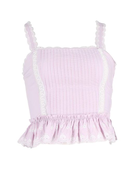 LoveShackFancy Skipper Pleated Sleeveless Bustier Top in Purple | Lyst
