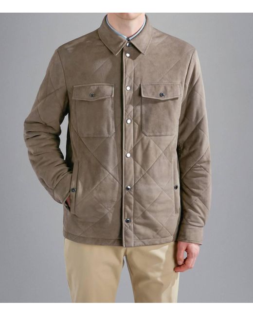 Paul & Shark Aqualeather Quilted Suede Shacket in Brown for Men | Lyst