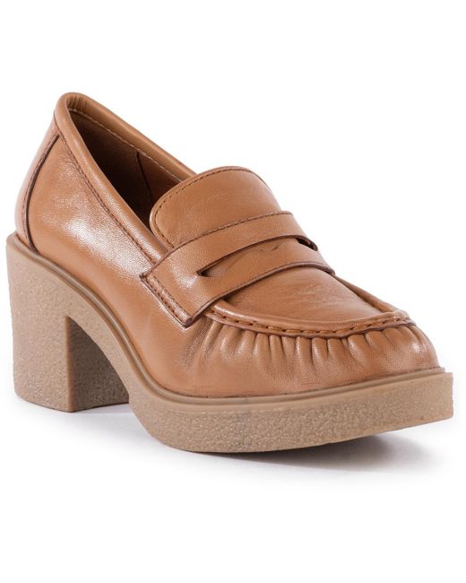 Seychelles High Tea Block Heel Leather Loafer Heels in Brown | Lyst
