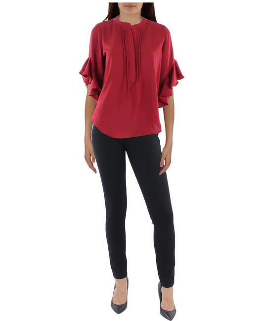 Vince Camuto Ruffle Sleeve Split Neck Blouse In Red Lyst