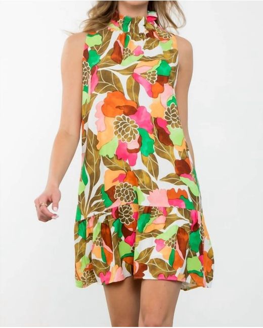 Thml Mock Neck Print Dress in Green | Lyst