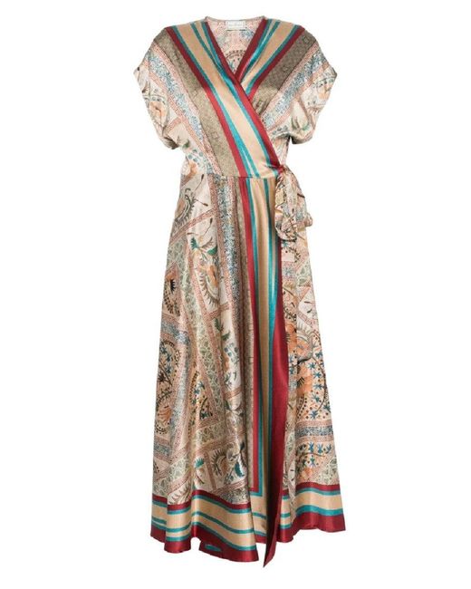 Pierre Louis Mascia Maxi Dress With Wrap Design in Natural | Lyst