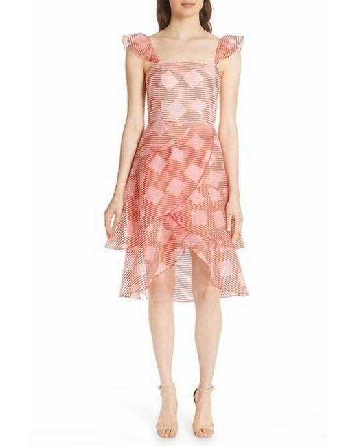 Alice + Olivia Azura Waterfall Ruffle Midi Dress in Pink | Lyst