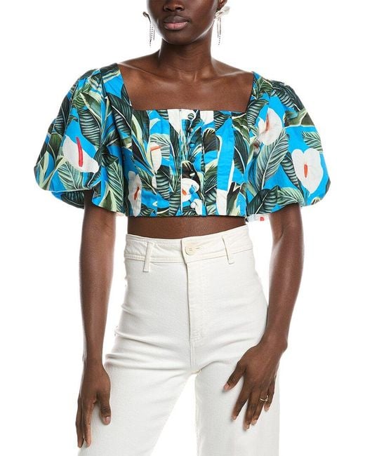 FARM Rio Anthurium Garden Crop Top in Blue | Lyst