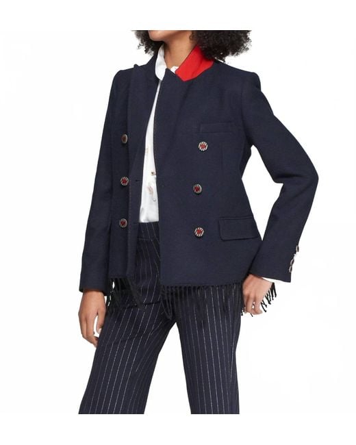 Vilagallo Fringe Button Front Coat in Blue | Lyst