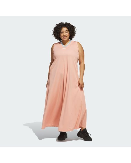 adidas Tiro Cut 3-Stripes Soft Mesh Long Dress (Plus Size) in Natural ...
